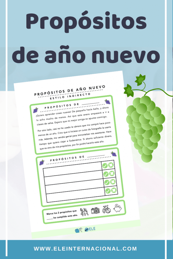 Propósitos de año nuevo: ficha para trabajar el estilo indirecto