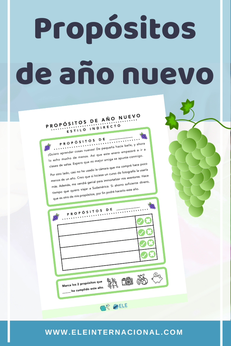 Propósitos de año nuevo: ficha para trabajar el estilo indirecto