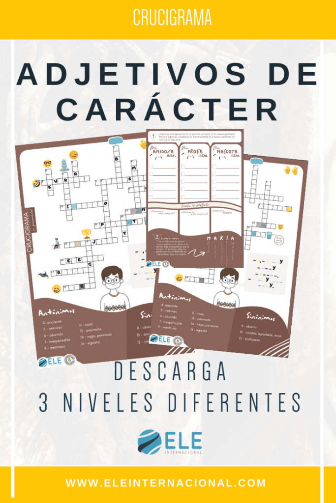 Crucigrama con adjetivos de carácter para todos los niveles