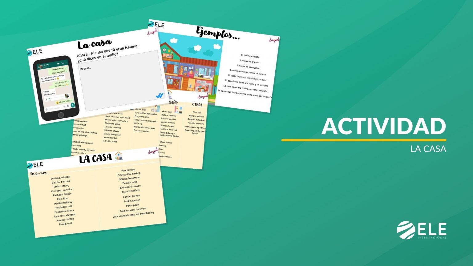 Actividad con infografía sobre las partes de la casa en español