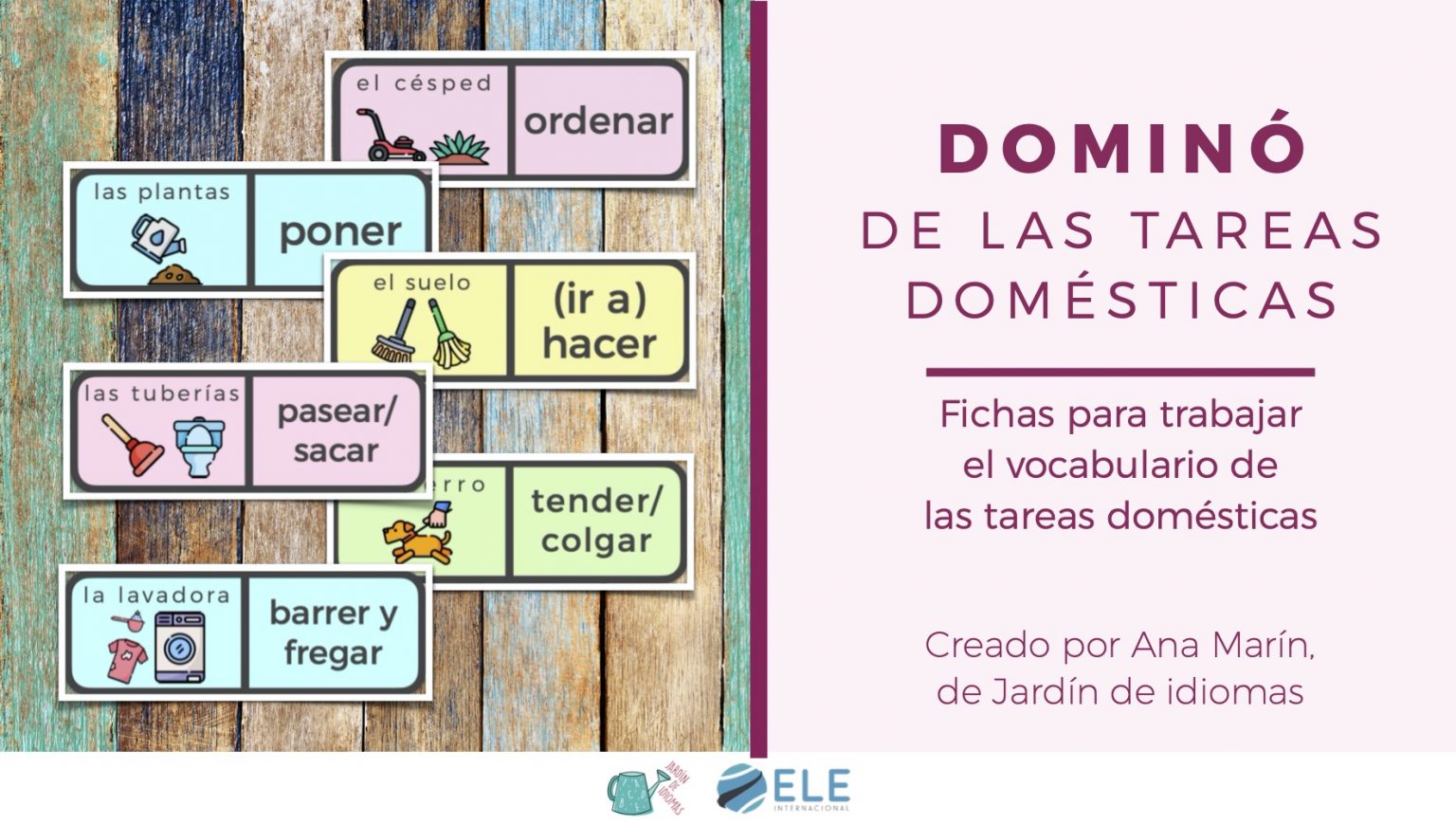 Dominó de las tareas domésticas en español: juego de vocabulario ELE