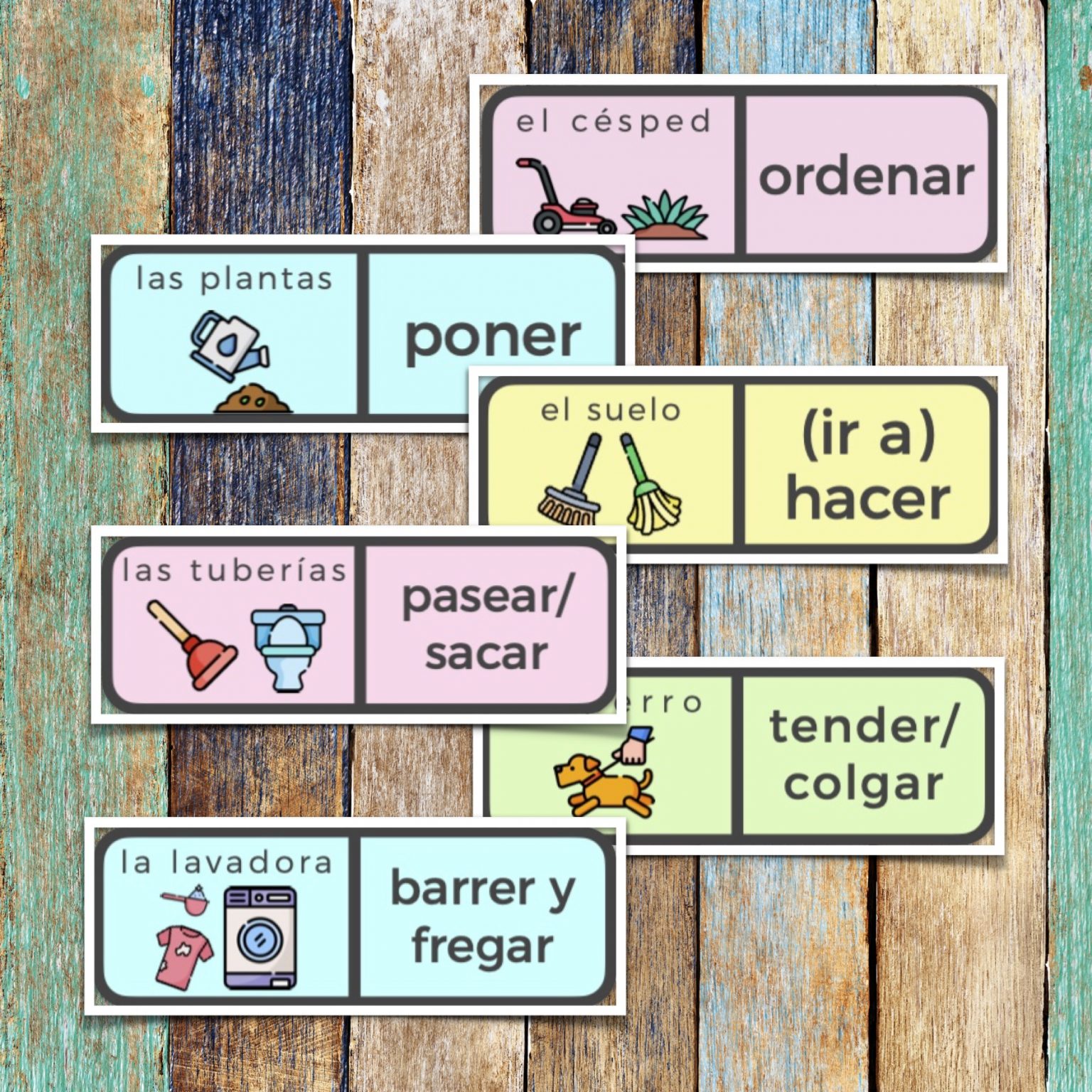 Dominó de las tareas domésticas en español: juego de vocabulario ELE