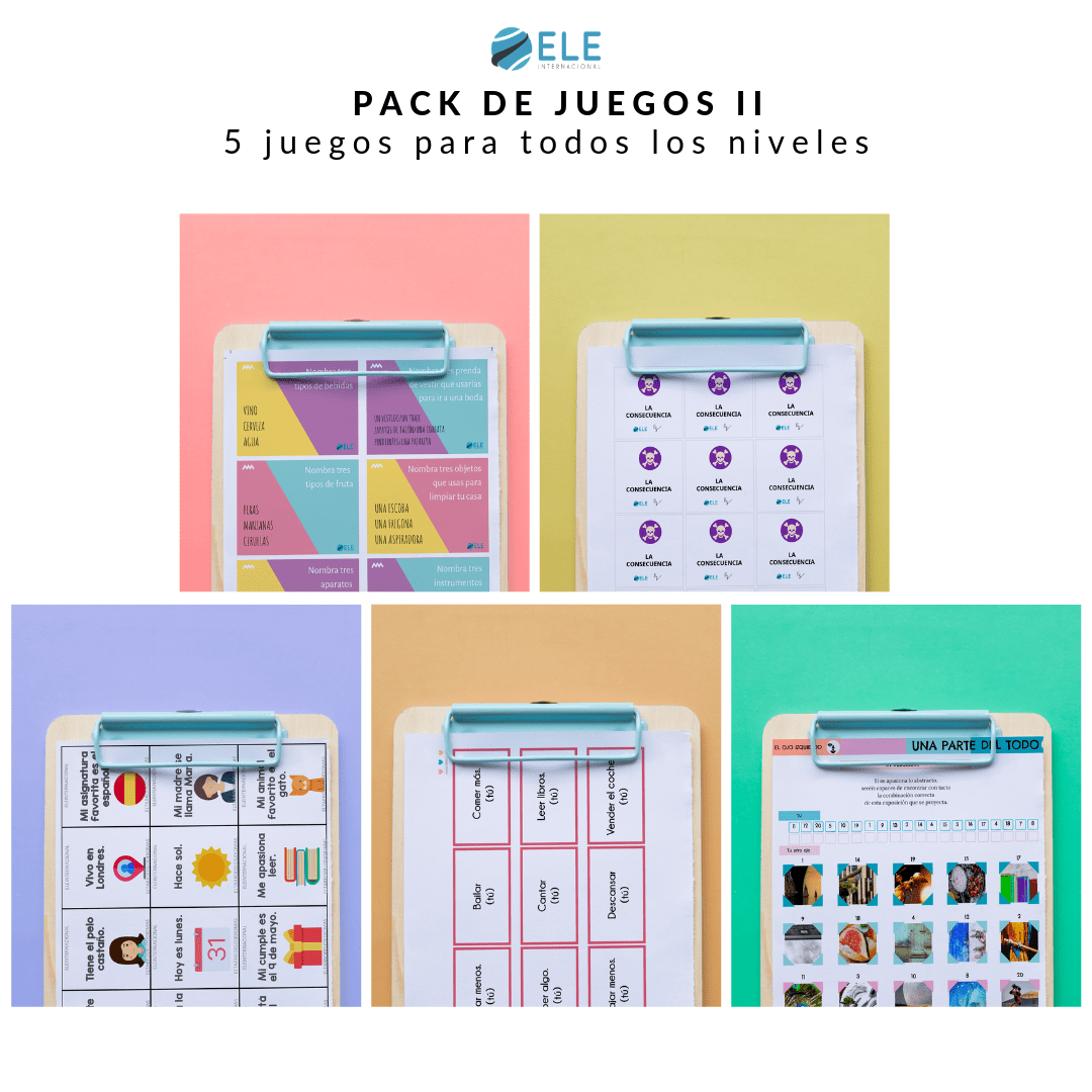 Pack de 5 juegos para enseñar español a extranjeros (a diferentes niveles)
