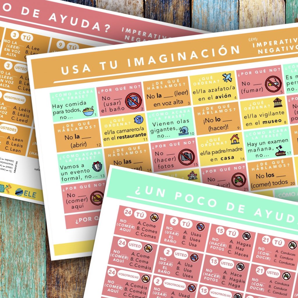 Tablero para conjugar verbos y usar el imperativo negativo